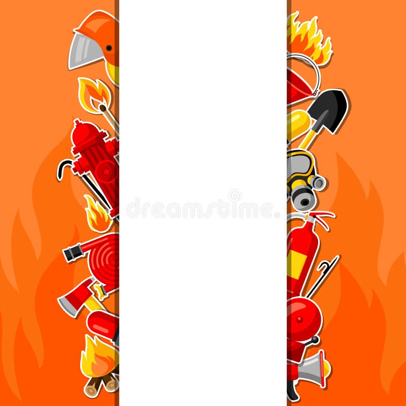Background with Firefighting Sticker Items. Fire Protection Equipment ...
