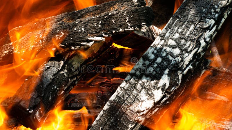 Beautiful Flame of Fire. Smoldering Logs on Fire. Fire Background with ...