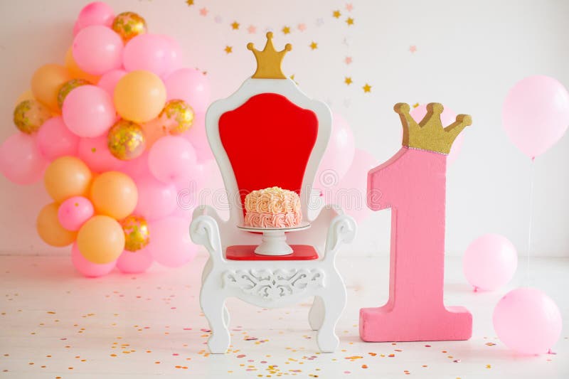 Background First Birthday with Throne Stock Illustration - Illustration ...
