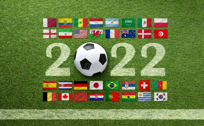 Background with Flags of Countries Qualified Soccer World Cup 2022 ...