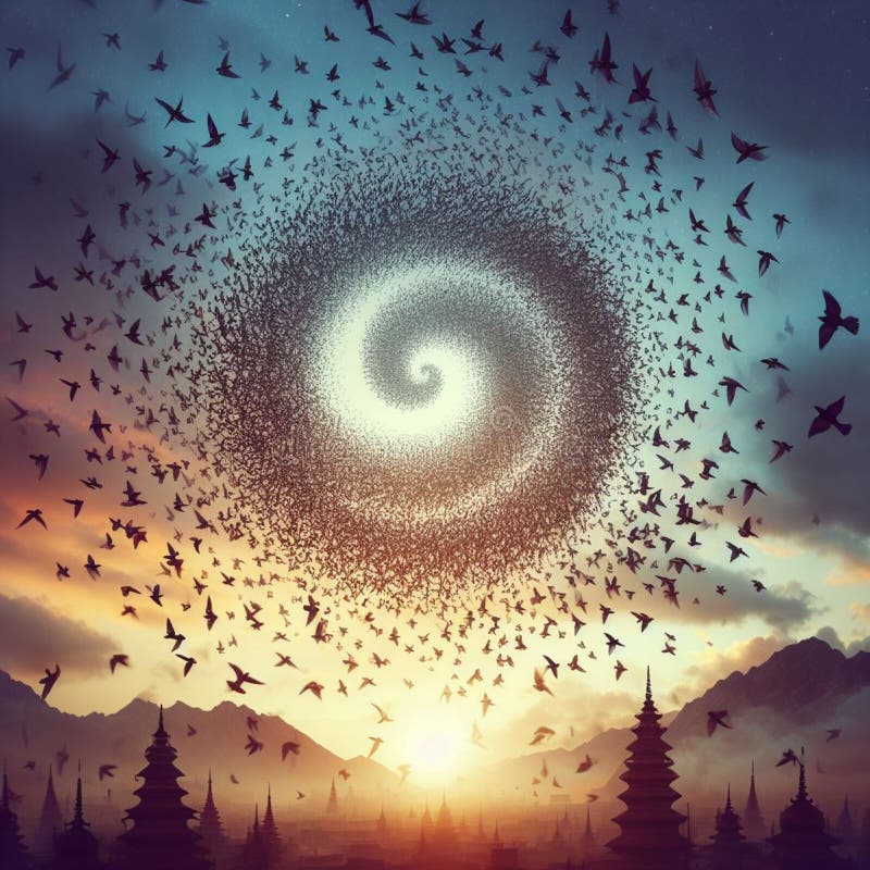 Background with Flock of Birds Stock Illustration - Illustration of ...