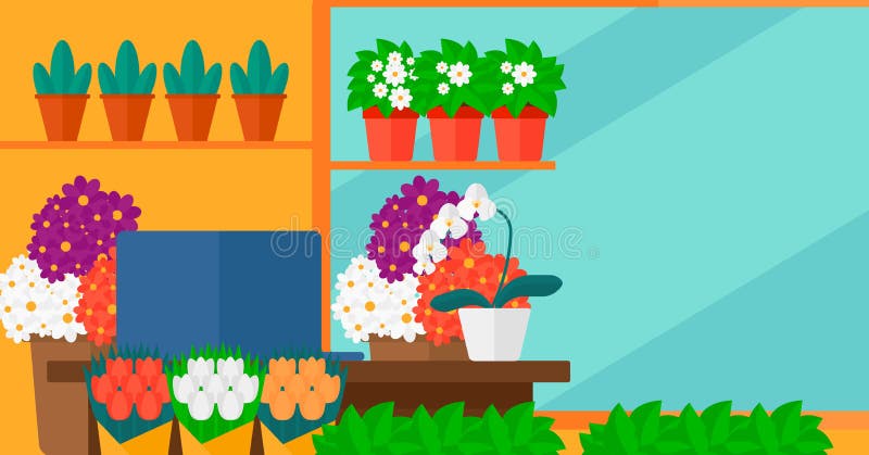 Background of flower shop. stock vector. Illustration of kiosk - 67021369