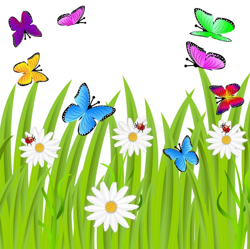 Background with Flowers and Butterflies Stock Vector - Illustration of ...