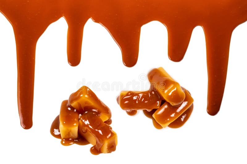 Background of Flowing Caramel Sauce Isolated on White Stock Photo ...