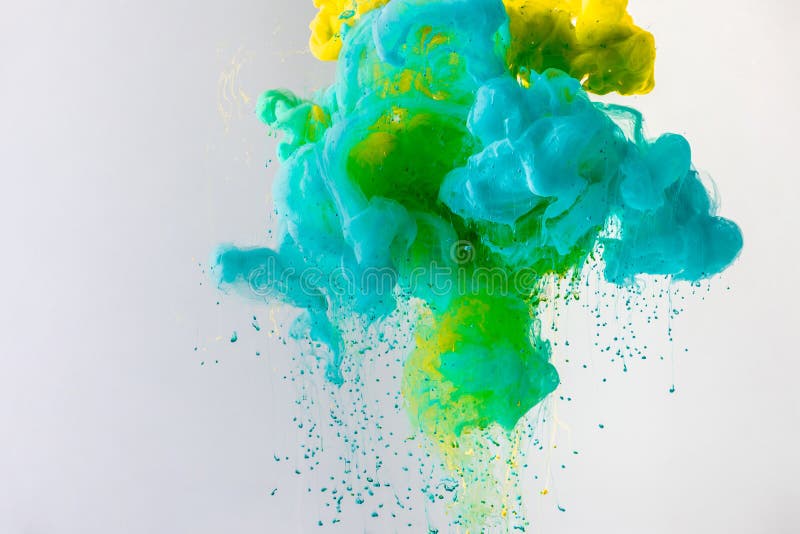 Turquoise and Yellow Abstract Creative Hand Painted Background, Fluid ...