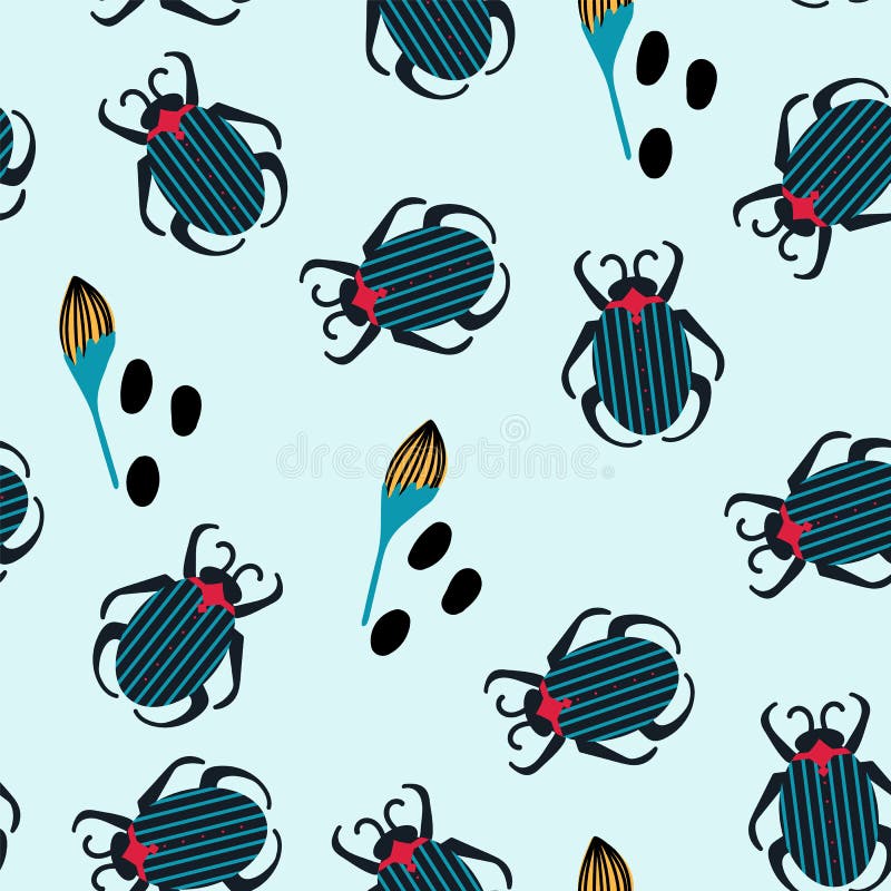 Background with Flying Insects. Illustration with Beetles in Flowers ...