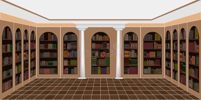 Background in the Form of an Interior of a Large Library with Arches ...