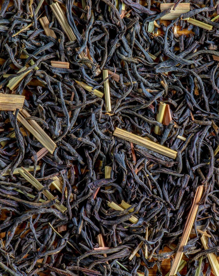 Background of Fragrant Black Tea Leaves with Lemon Grass. Dry Texture ...