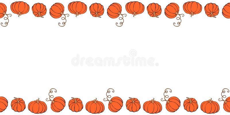 Background, Frame Made of Outline Orange Pumpkins in Doodle Style ...
