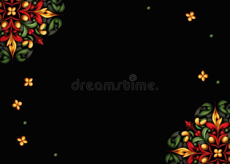 Background Frame with Red, Yellow and Green Geometric Flowers in the ...