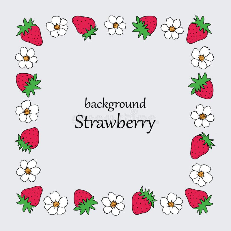 Background and Frame with Strawberries and Flowers. Stock Vector ...