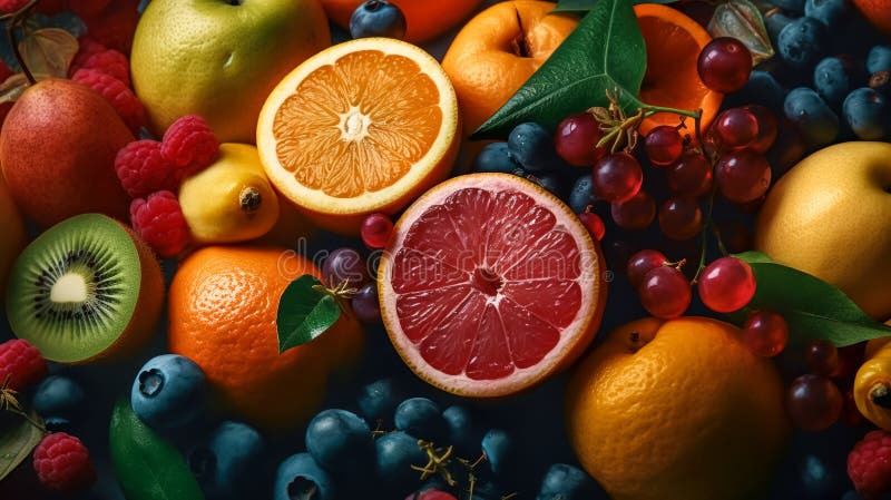 Background of Fresh Appetizing Fruits and Berries, Generative AI. Stock ...