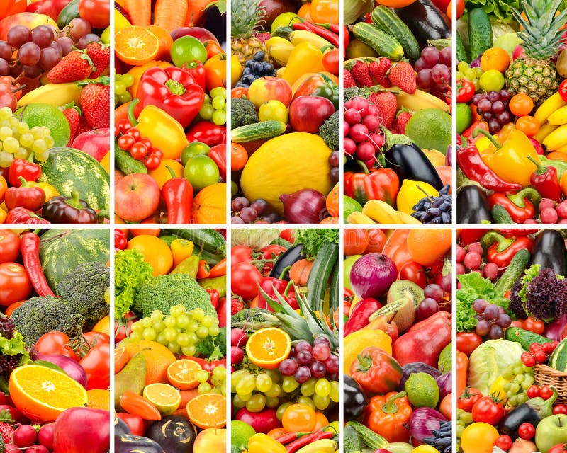 Fresh Bright Vegetables and Fruits Separated by Vertical Lines Stock ...