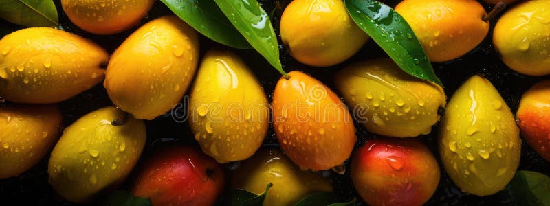 Background Fresh Mango with a Drop of Water. Top View of Exotic Fruit ...