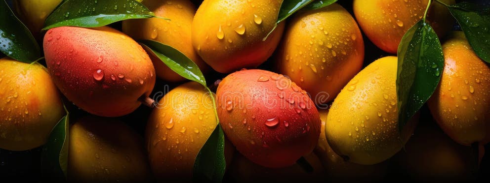 Background Fresh Mango with a Drop of Water. Top View of Exotic Fruit ...