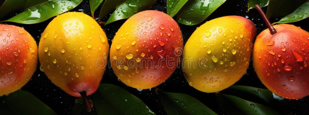 Background Fresh Mango with a Drop of Water. Top View of Exotic Fruit ...