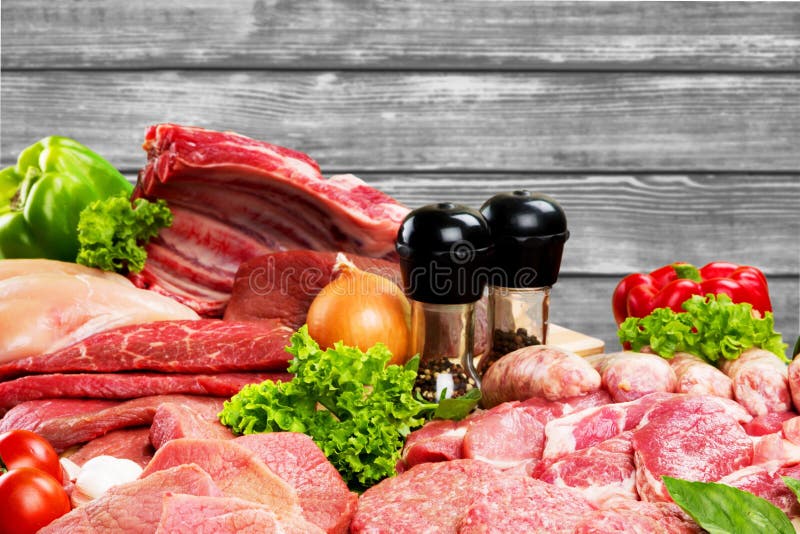 Fresh Raw Meat Background with Vegetables Stock Image - Image of ...