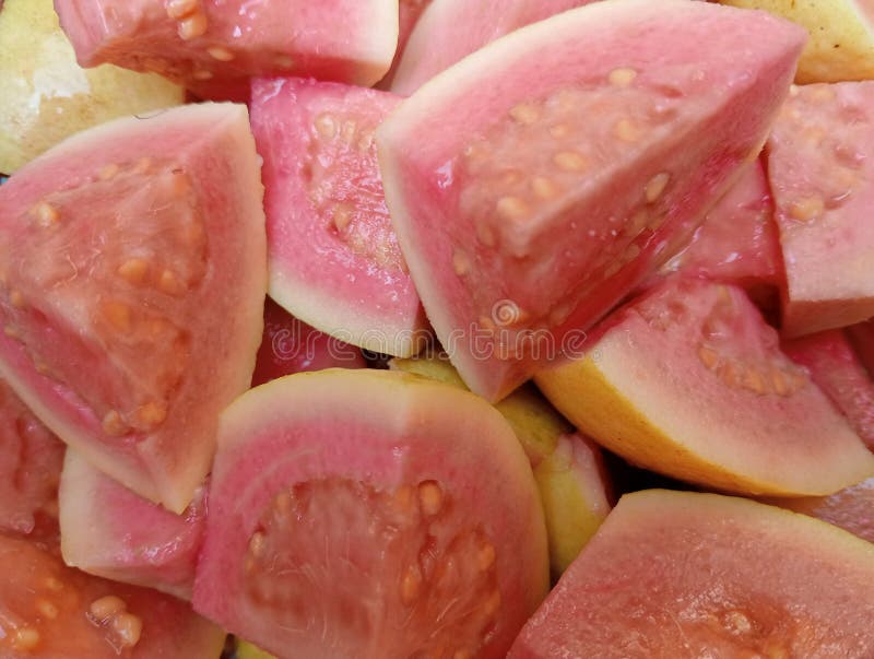 Background of Fresh Red Guava Pieces Stock Photo - Image of food, berry ...