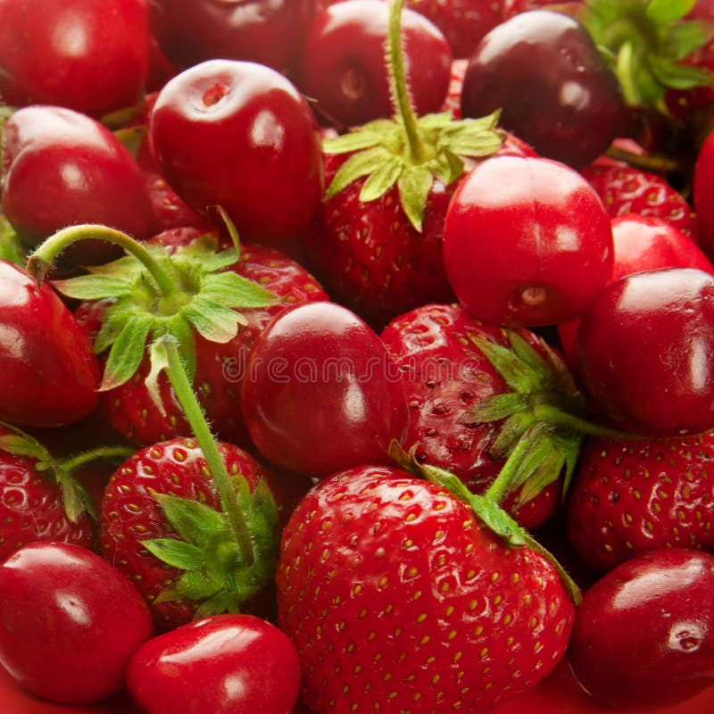 Strawberry and Cherry Background Stock Image - Image of diet, delicious ...