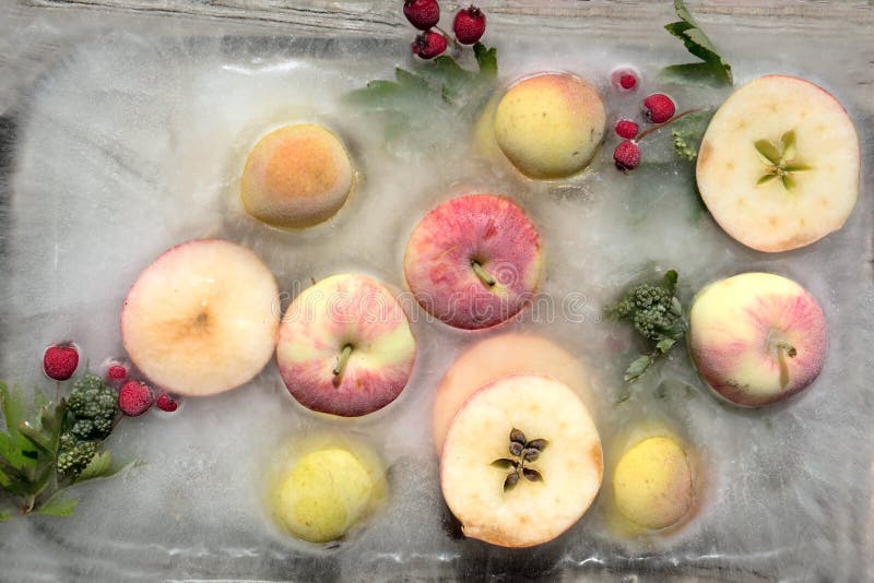 Background Fresh Season Apple Frozen in Ice Stock Image - Image of ...