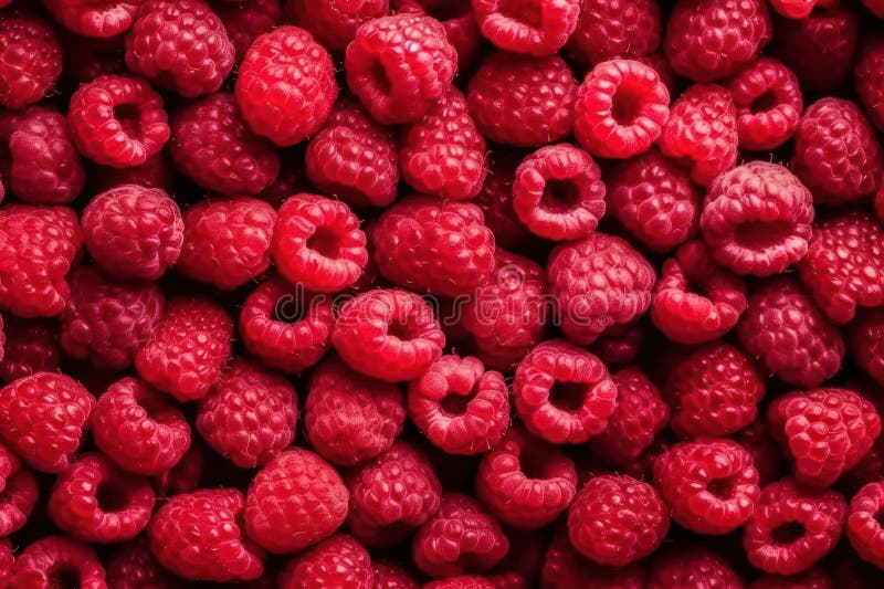 Background of Fresh Sweet Red Raspberries Arranged Together Stock ...