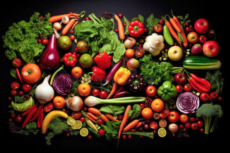 Background of Fresh Vegetables on Dark Background, Top View Stock ...
