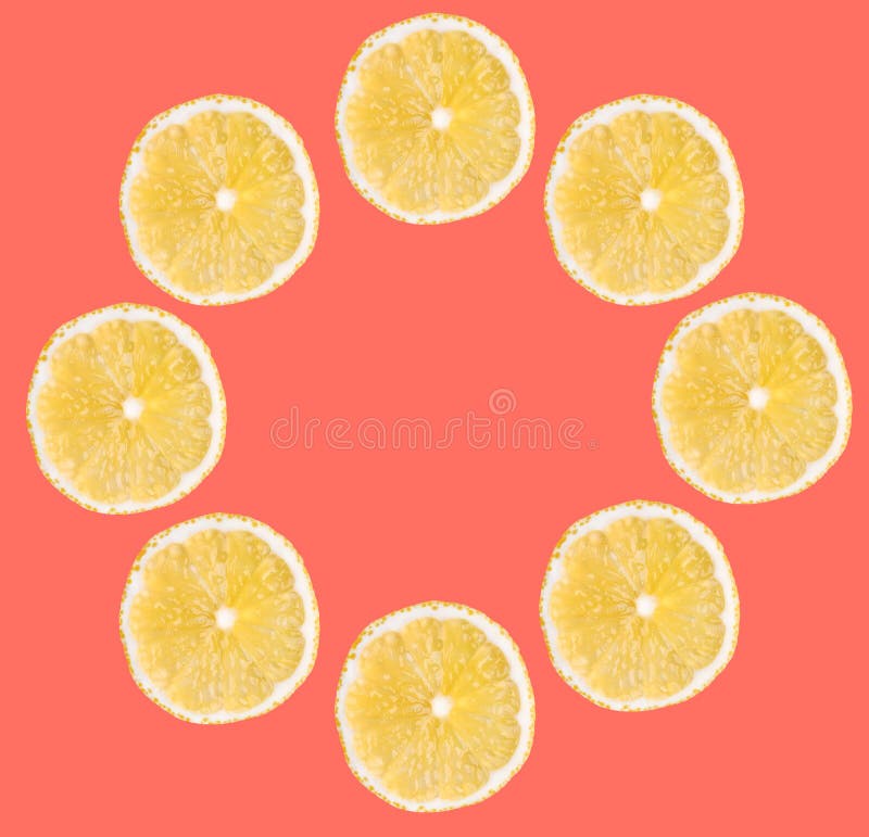 Background of Fresh Yellow Lemon Slices. Circle Fruit Frame Close Up ...