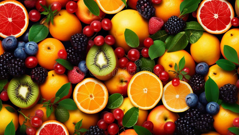 Background of Fruits. Lots of Ripe Fruit Stock Illustration ...