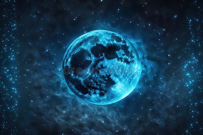 Background of a Full Blue Moon and Star in the Night Sky Stock ...