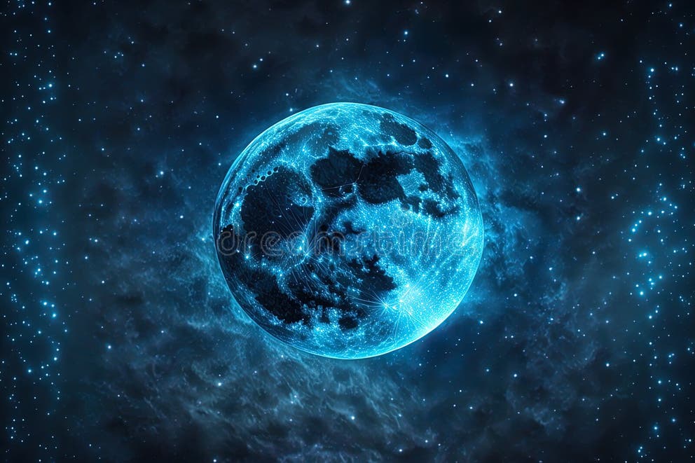 Background of a Full Blue Moon and Star in the Night Sky Stock Illustration - Illustration of ...