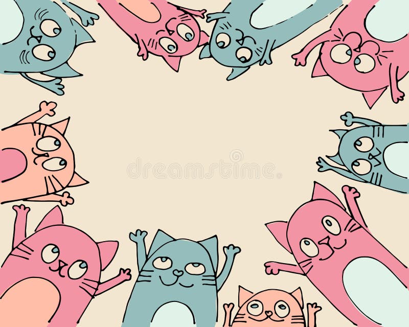 Frame of Happy Doodle Cats. Stock Vector - Illustration of cats ...