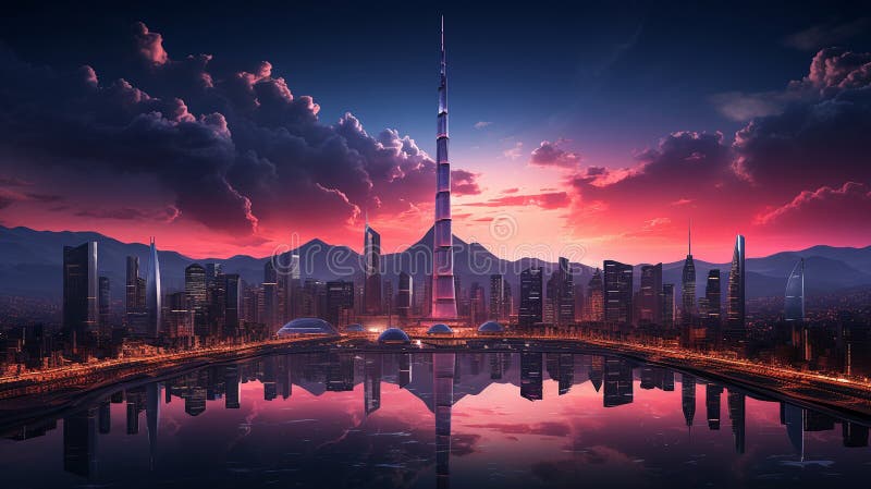 Background of the Future. 2024 Year. of Technology, City, Development. Panoramic View of the ...