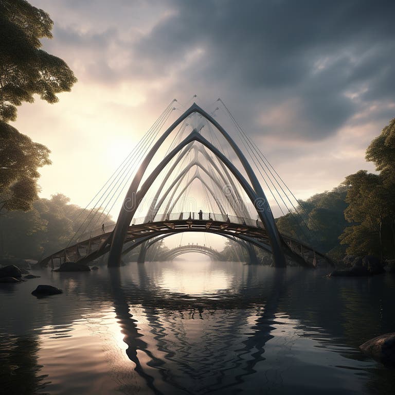 Background with a Futuristic Bridge in a Park Like Setting. Stock ...