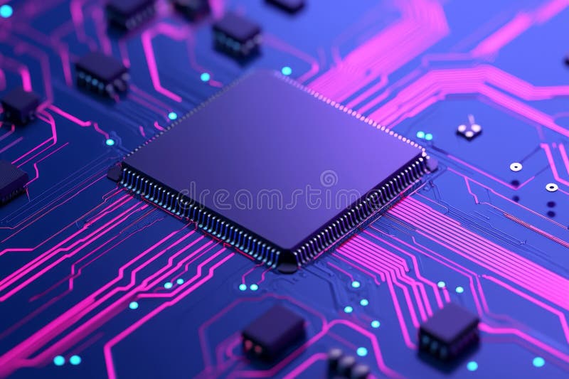 Background with a Futuristic Digital Motherboard Texture and Neon Blue ...