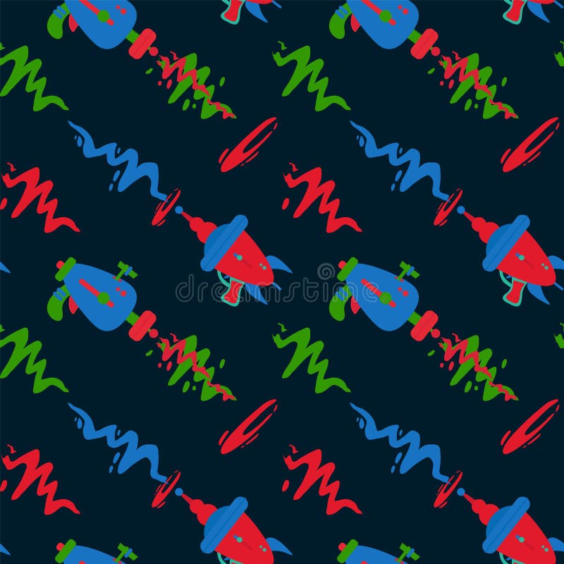Background with Galactic Blasters. Bright Pattern of Game Weapons for ...