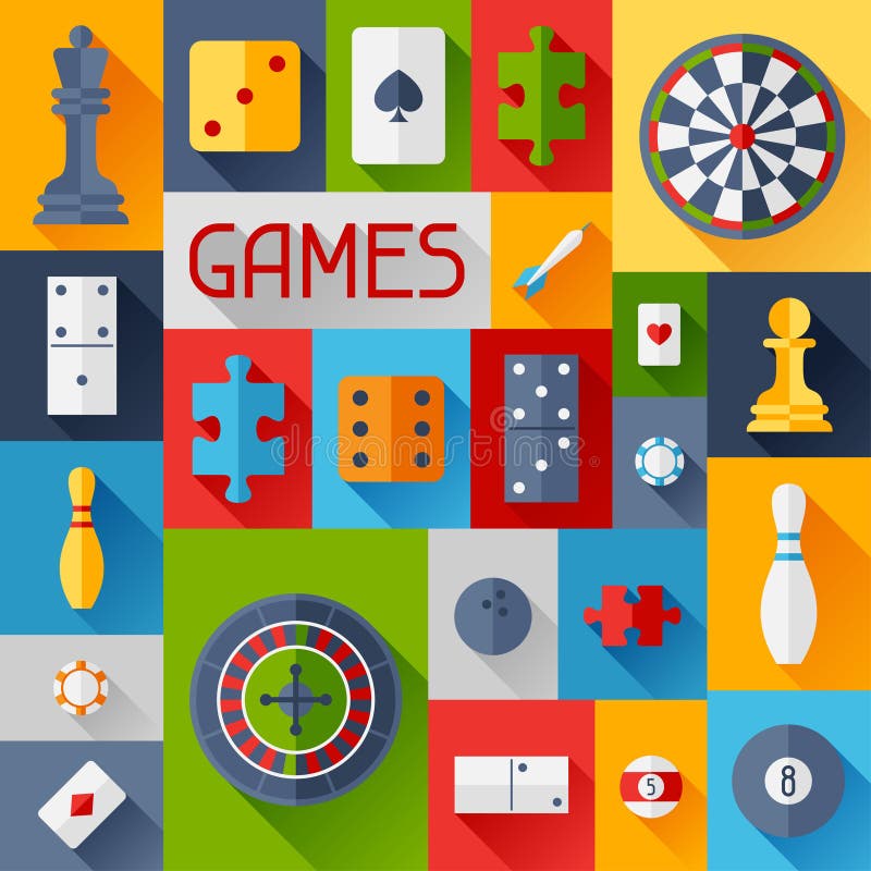Set of Game Icons in Flat Design Style Stock Vector - Illustration of ...