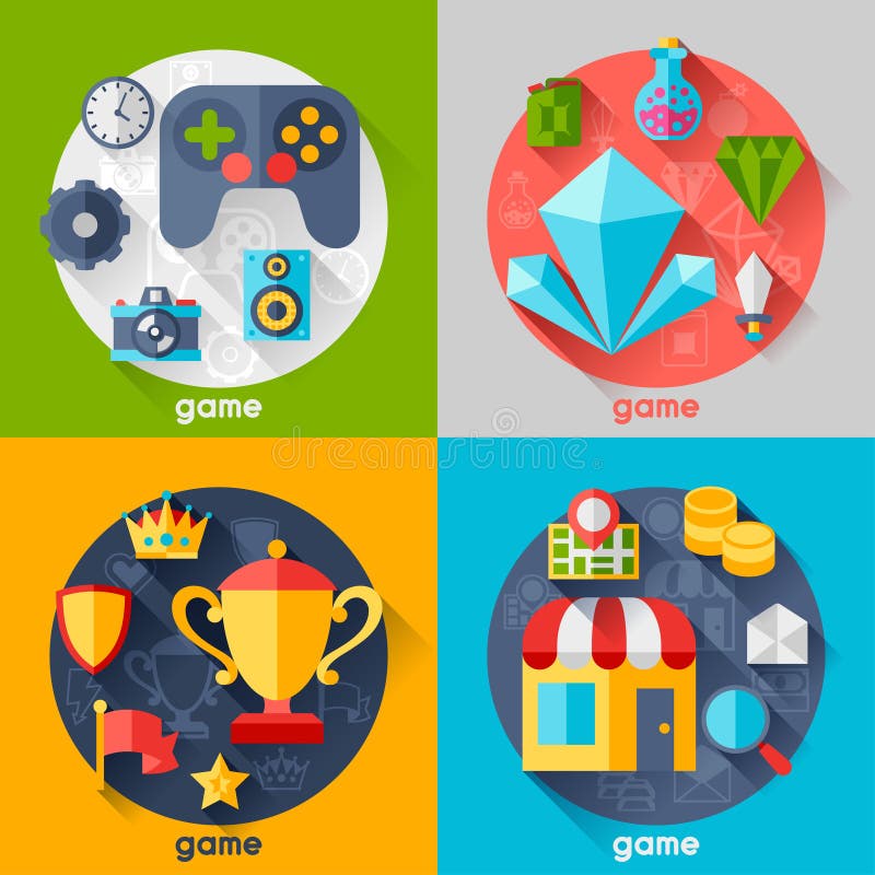 Set of Game Icons in Flat Design Style Stock Vector - Illustration of ...