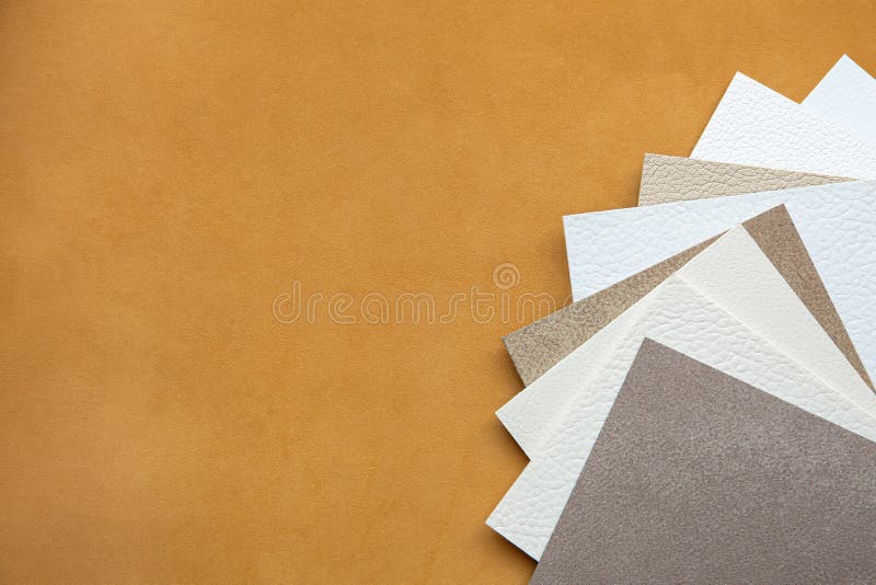 Background of Genuine Light Brown Leather and Leather Samples Stock ...