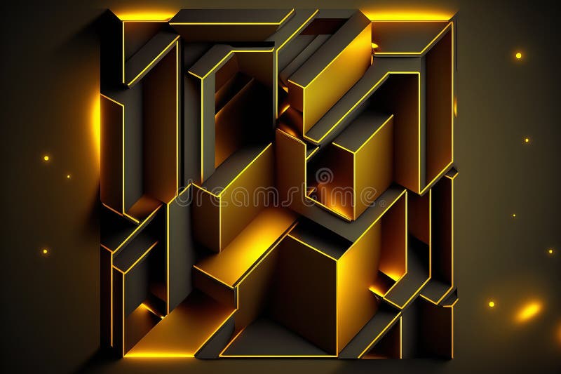 Background with a Geometric Gold Neon Cuboid Stock Illustration ...