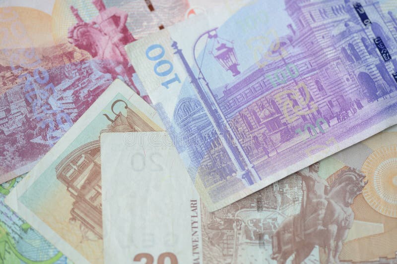 Background of Georgian Lari Banknotes Stock Image - Image of price ...
