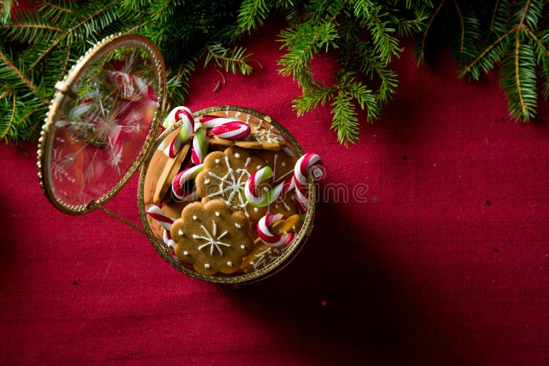 Background of Gingerbread and Candy Cane Jar Stock Image - Image of ...