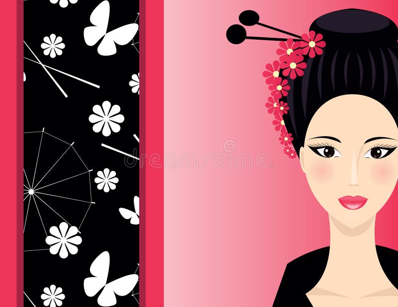 Background Cute Asian Girl Character Stock Vector Illustration Of