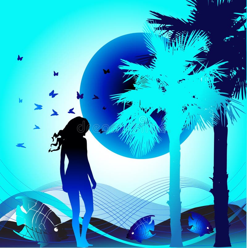 Background with Girl and Sunshine Stock Vector - Illustration of ...