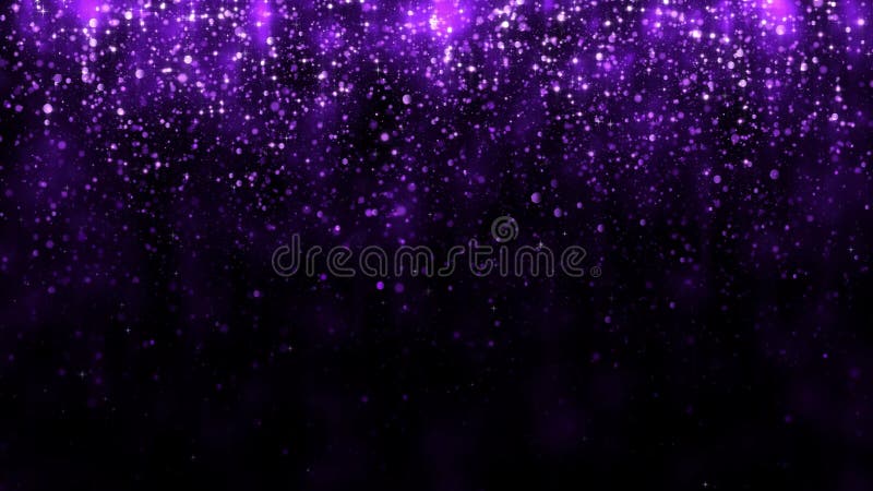 Purple Falling Glitter Particles on Black Background, Horizontal ...