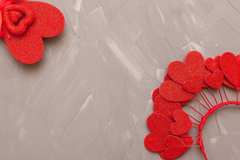 Background of Glitter Red Heart Decor Line Rim on Red Paper Stock Image ...