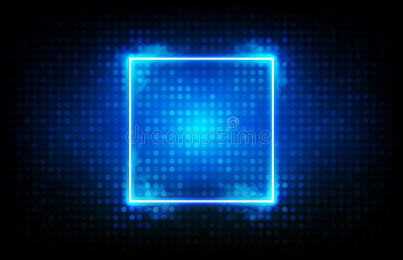 Background of Neon Square Frame with Glowing Stream Data and Smoke ...