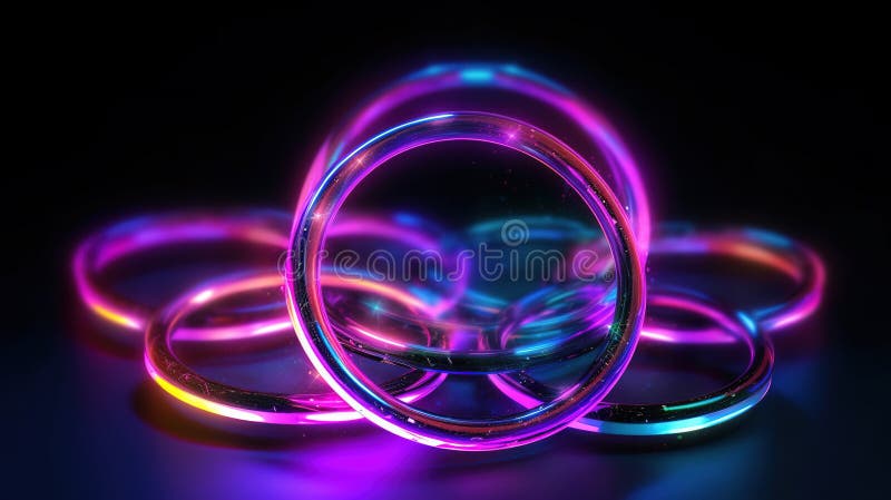 Background with Glowing Circles. Magic Neon Rings Stock Illustration ...