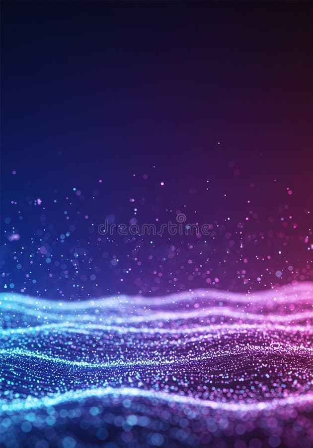 Background with Glowing Light Blue and Purple Lines, Particles of Data ...