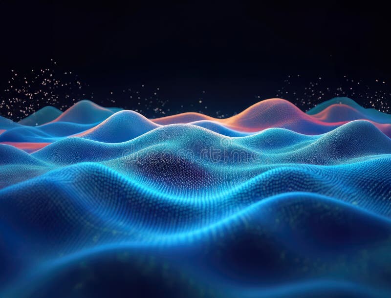 Background with Glowing Light Blue and Red Lines, Particles of Data ...