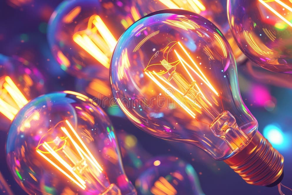 Background from Glowing Light Bulbs, Progress and Innovation and Idea ...